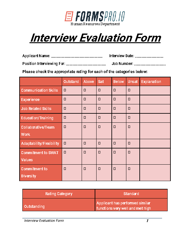 Best Interview Evaluation Form US 2019 Update FormsPro io