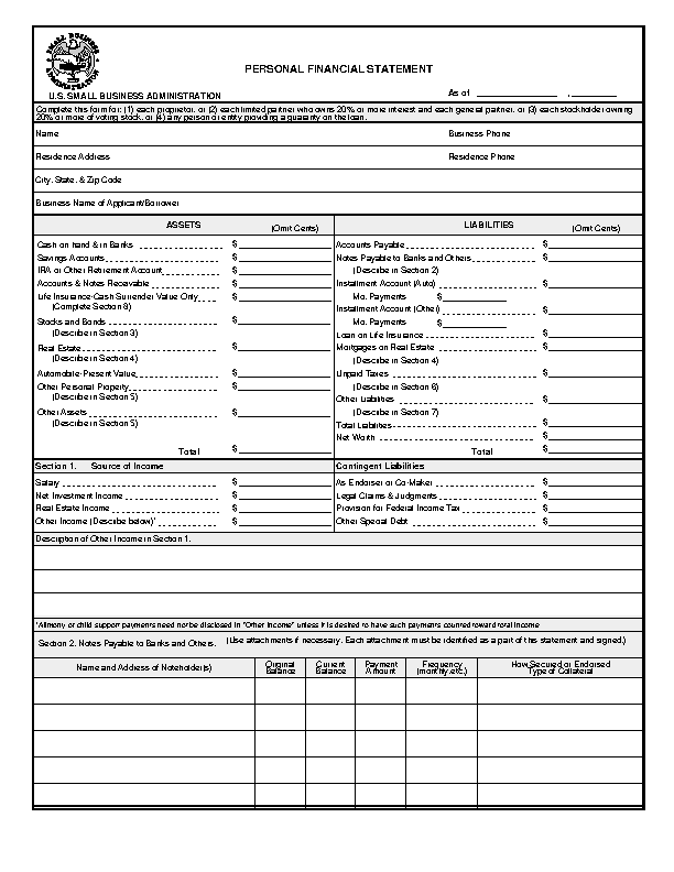 Best Personal Financial Statement Blank US 2019 Update FormsPro io